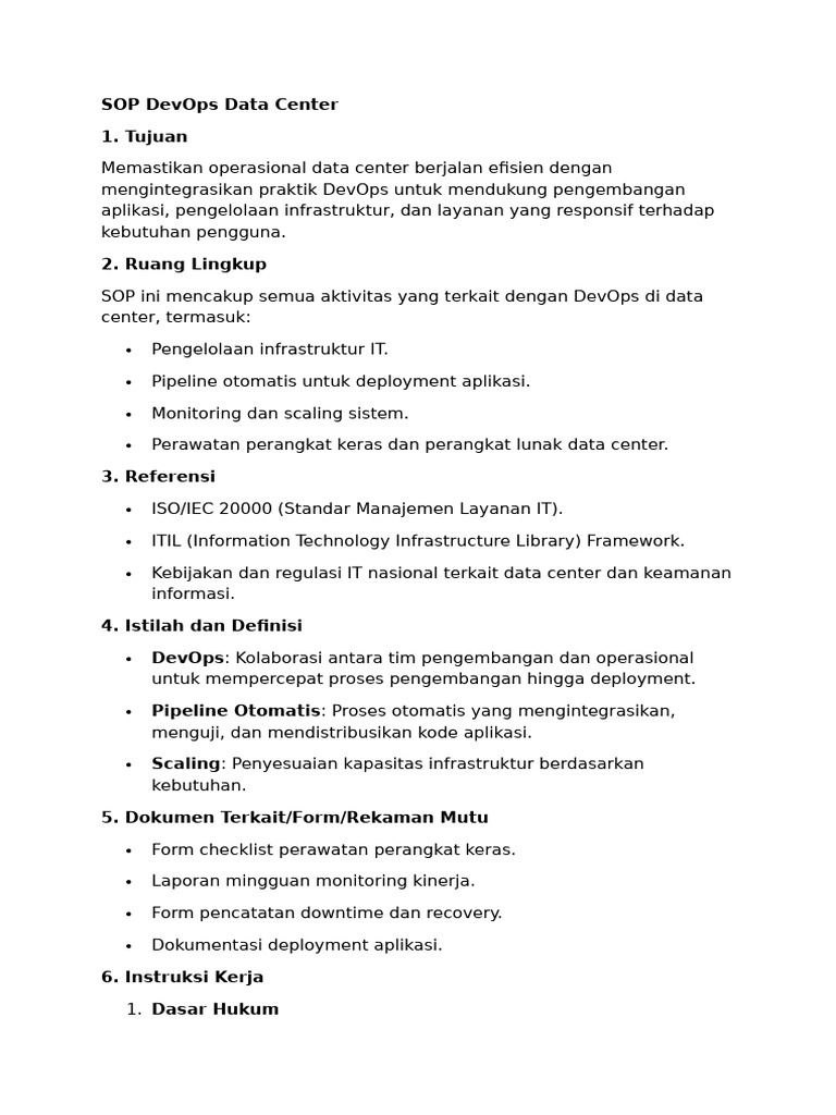 SOP DevOps Data Center | PDF
