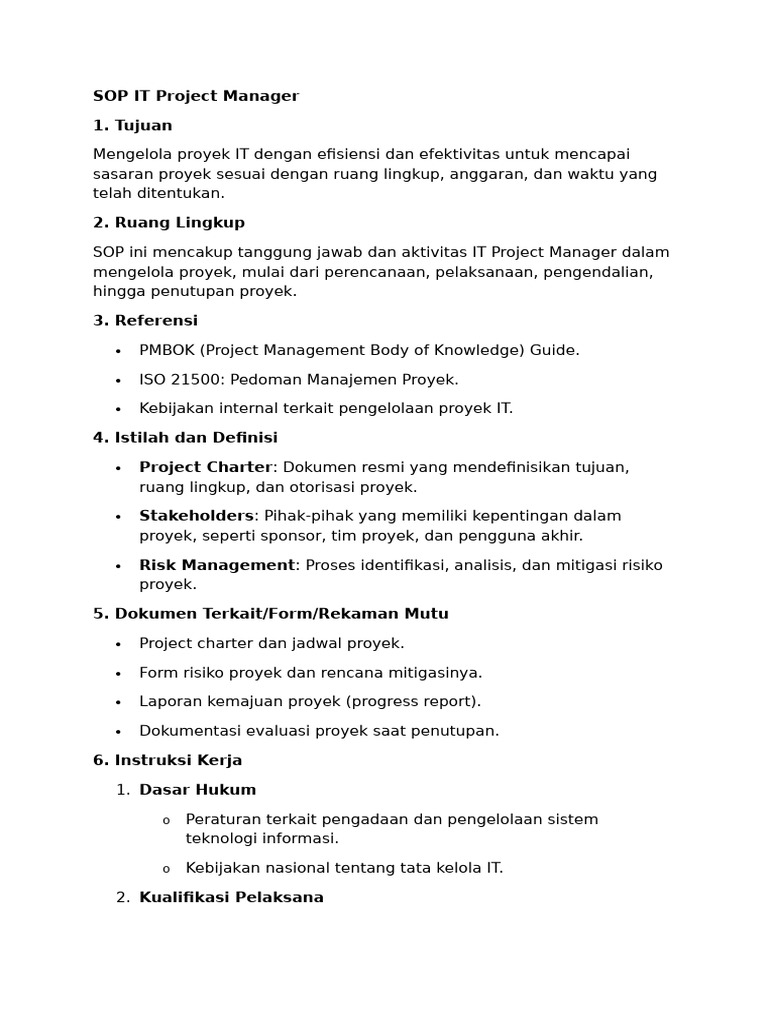 SOP IT Project Manager | PDF