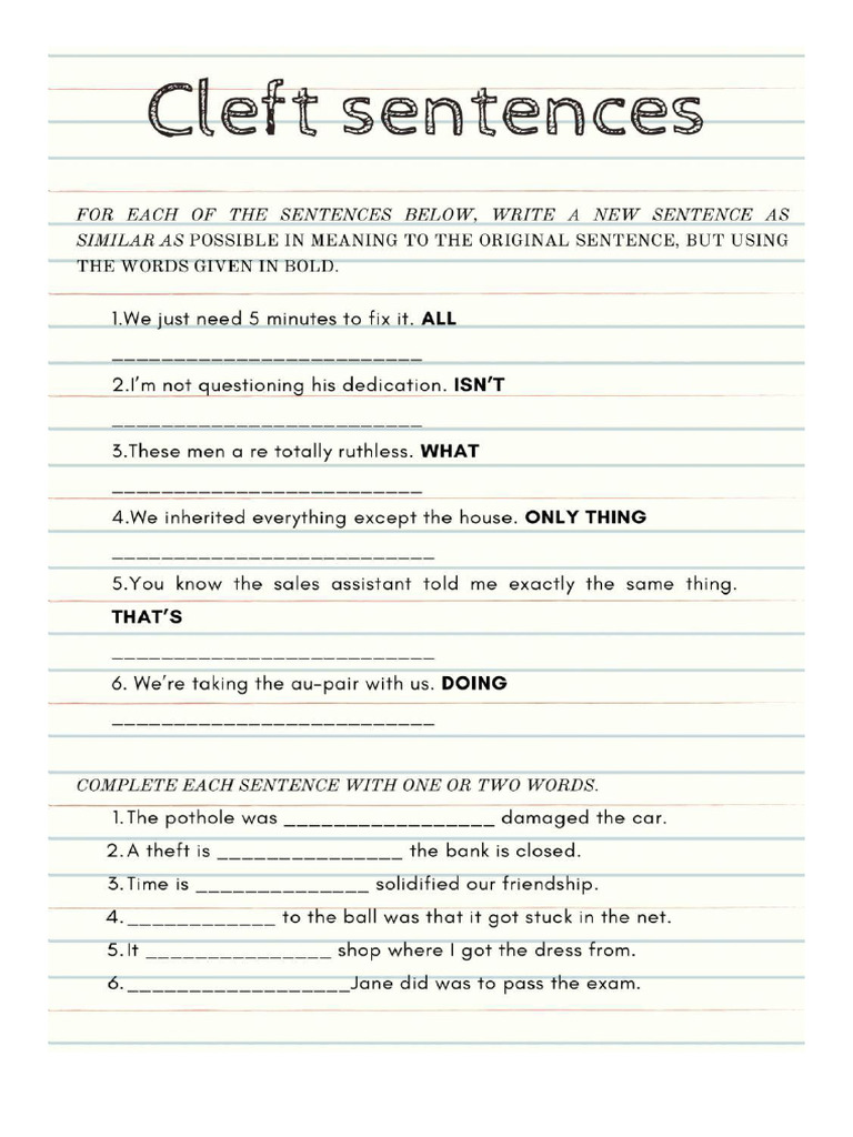 Cleft Sentences Practice 1 | PDF