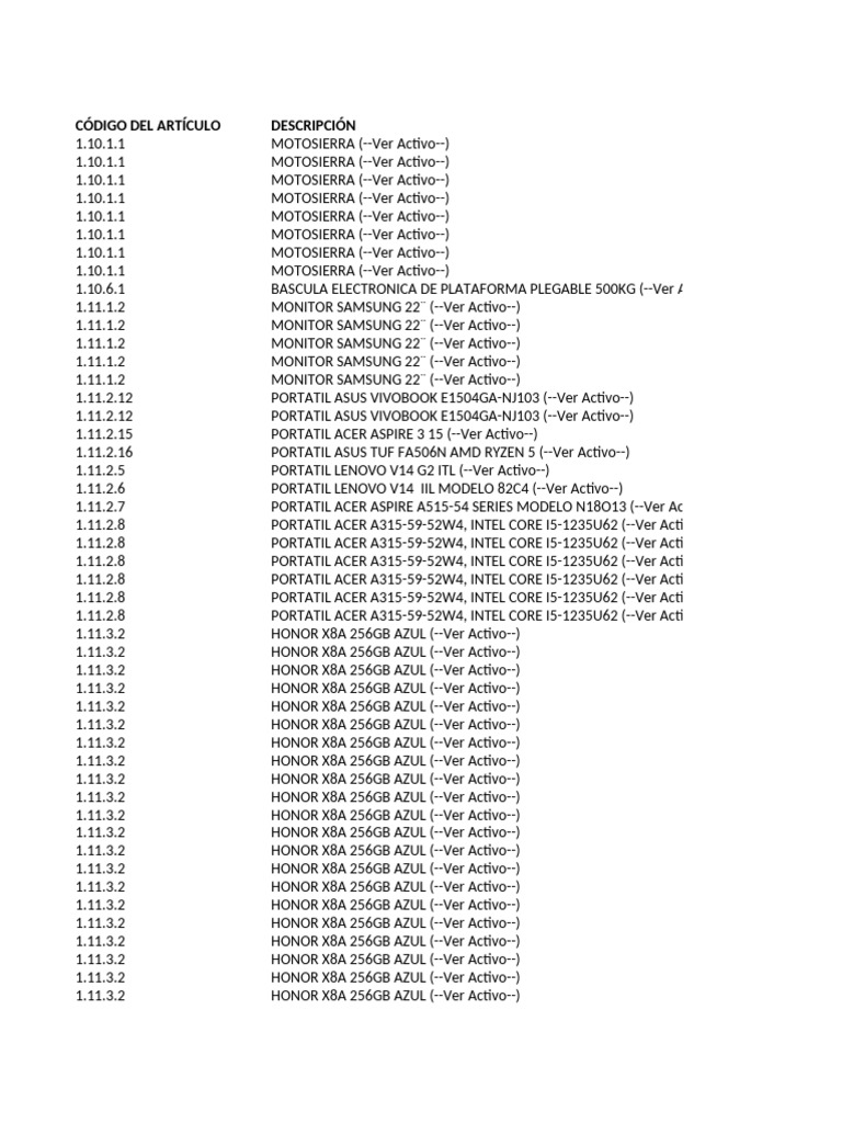 Lista de Inventario | PDF | Informática | Hardware de la computadora