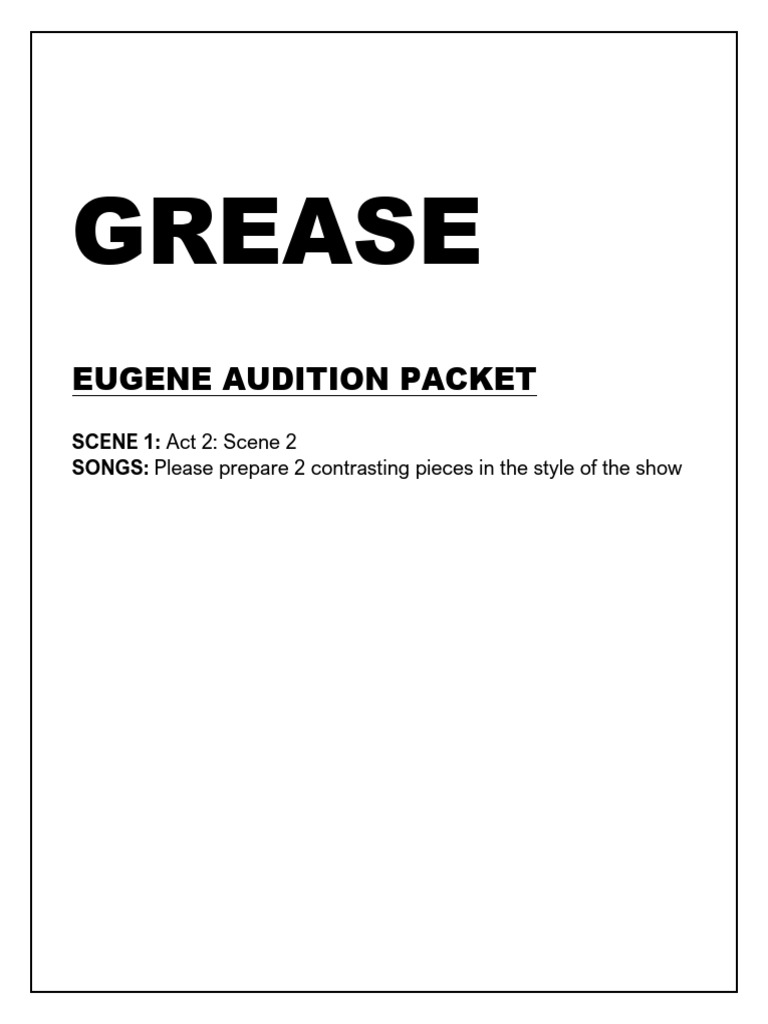 Eugene Audition Packet - Grease | PDF