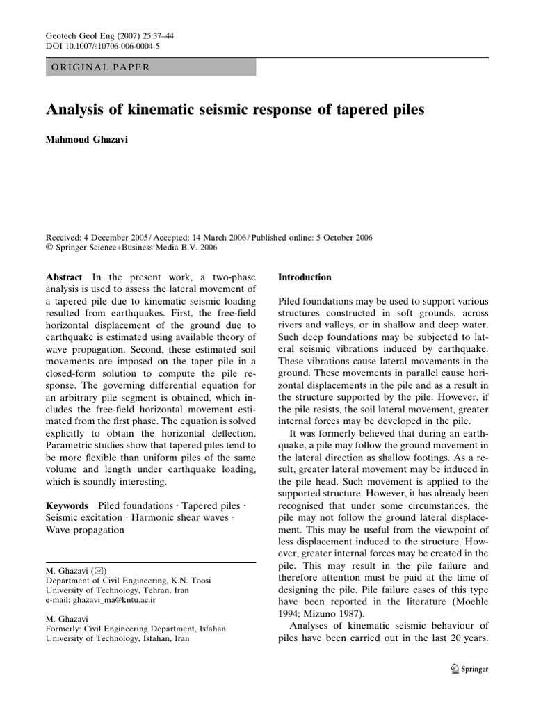 Seismic Response Analysis of Tapered Piles | PDF | Deep Foundation ...