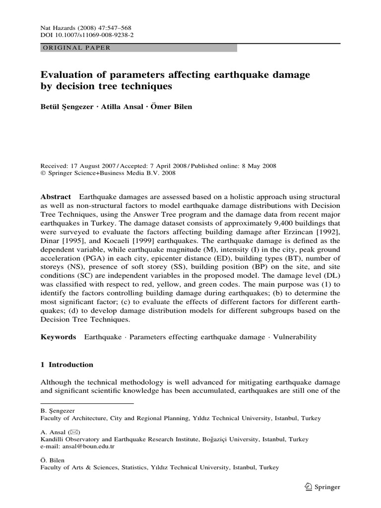 Evaluation of Parameters Affecting Earthquake Damage by Decision Tree ...