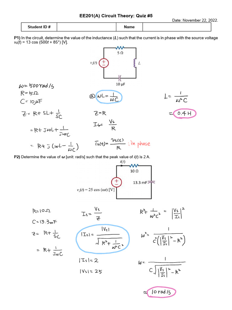 EE201 (A) 2022 Q5 Solution | PDF