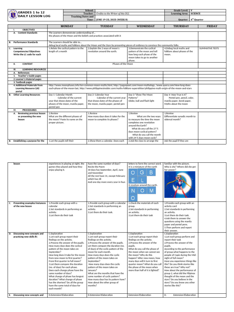 Science Lesson Plan: Moon Phases | PDF | Moon | Lunar Science