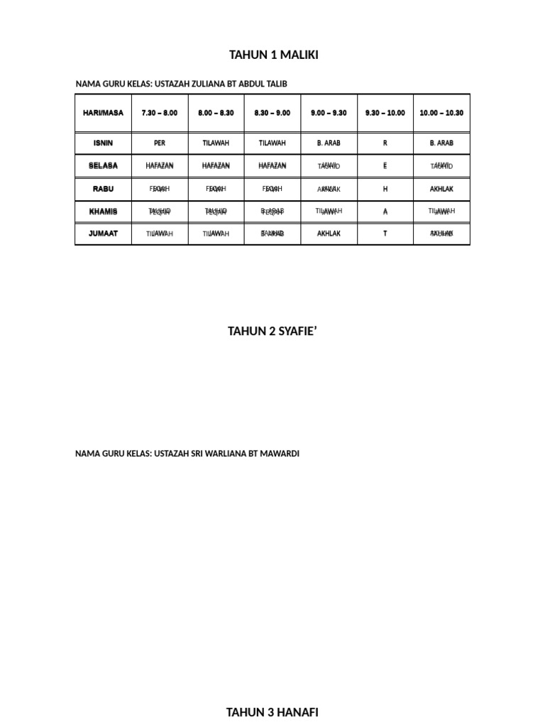 Jadual Waktu Sri BTP | PDF
