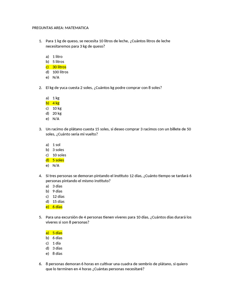 Preguntas de Matemáticas y Problemas | PDF