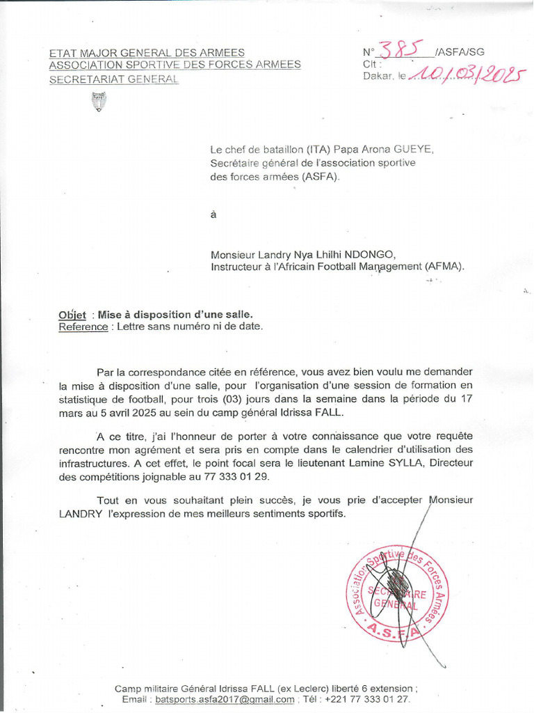 Lettre - Mise A Disposition Dune Salle Profi MR Landry | PDF