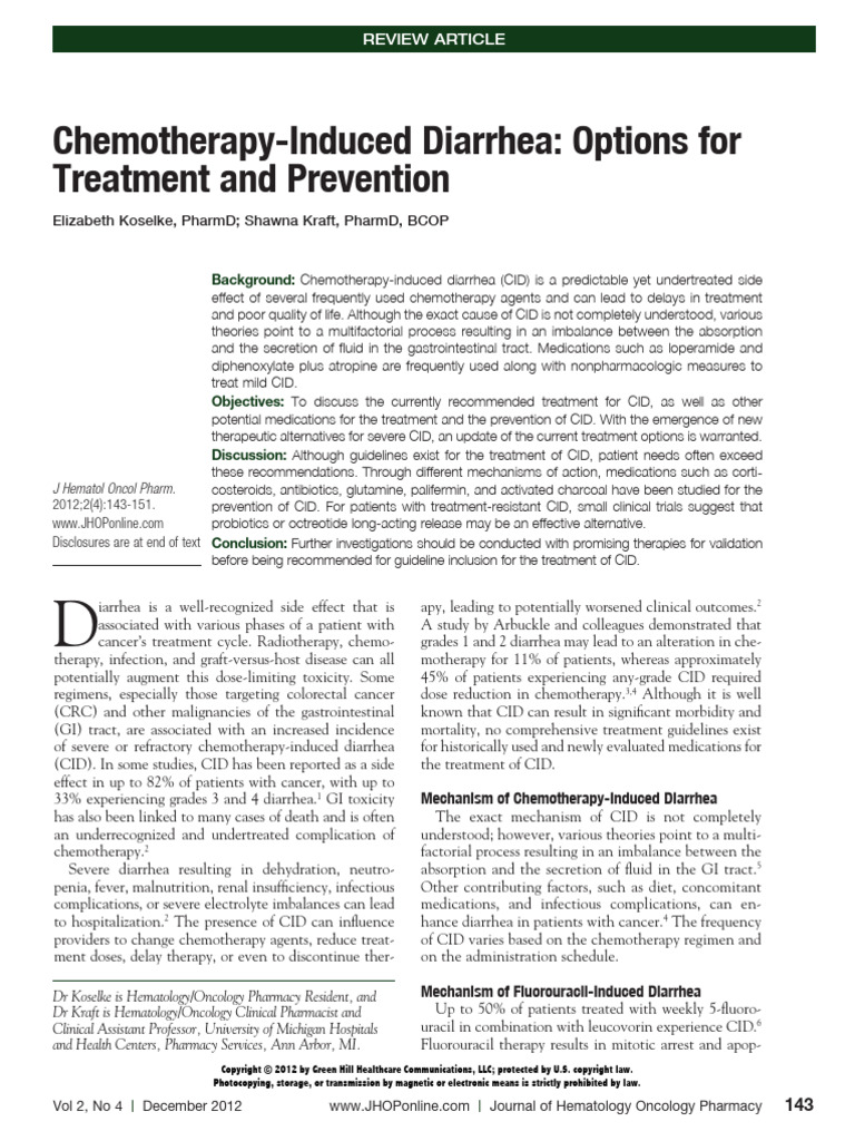 Chemotherapy Induced Diarrhea | PDF | Chemotherapy | Diarrhea