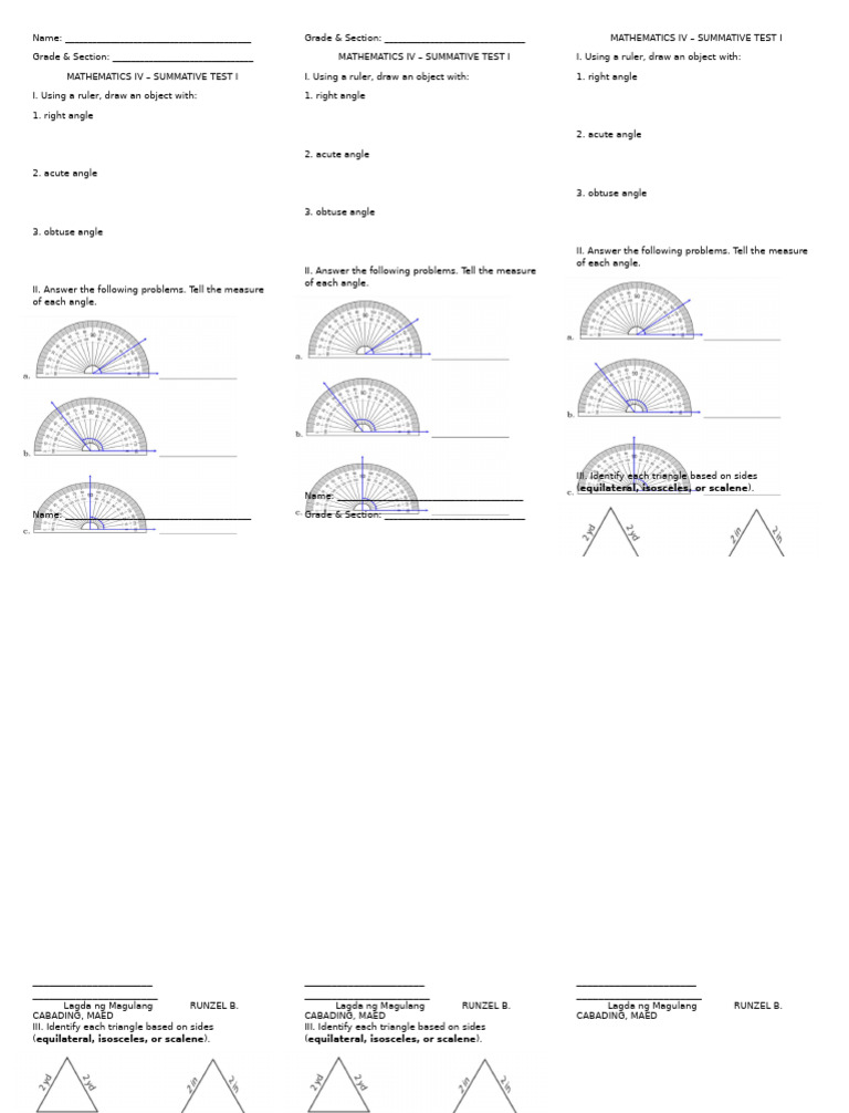 Q1 Math Iv Summative Test I Pdf Triangle Euclid