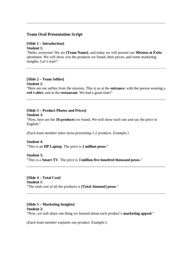Team Oral Presentation Script | PDF