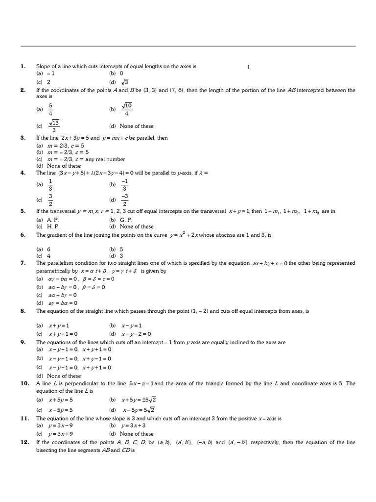 Assignment 1 Straight Line | PDF | Line (Geometry) | Analytic Geometry