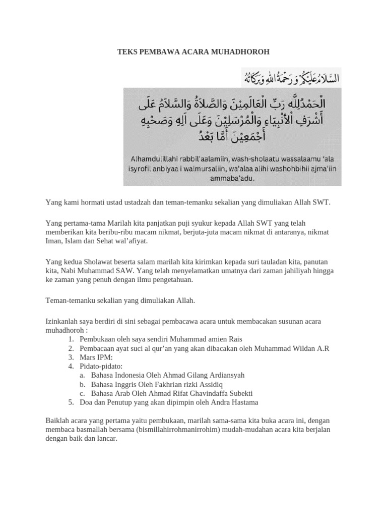 Teks Pembawa Acara Muhadhoroh | PDF