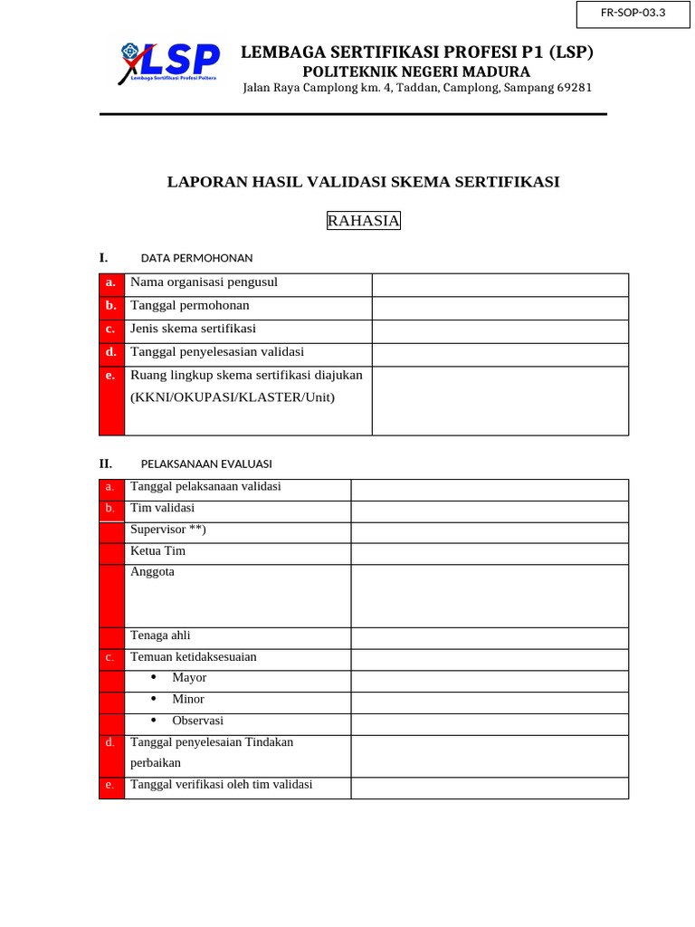 FR-SOP-03.3 Laporan Validasi Skema Sertifikasi | PDF