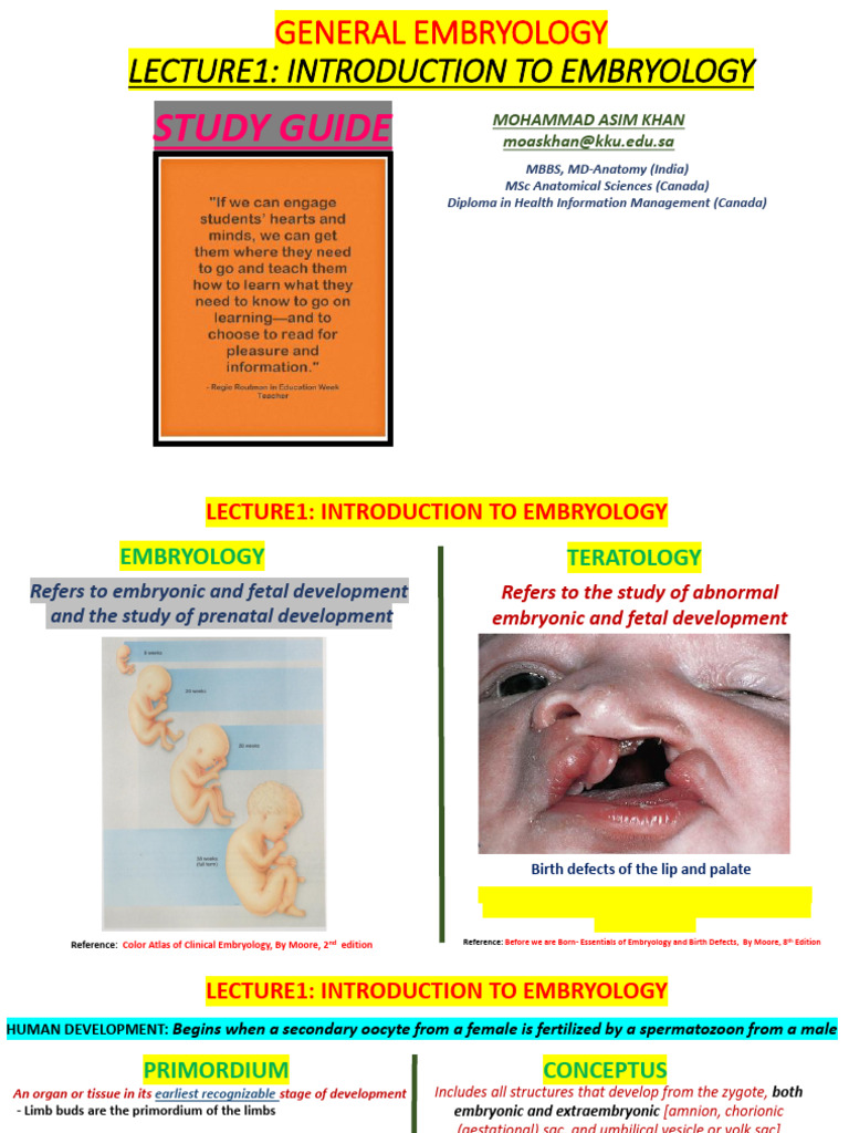 Lecture 1-Introduction To Embryology | PDF | Anatomy | Reproduction
