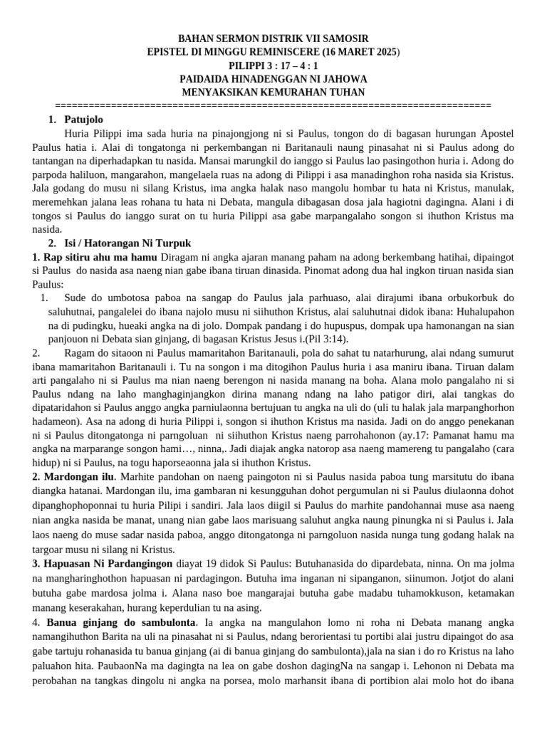 Bahan Sermon Distrik Vii Samosir | PDF