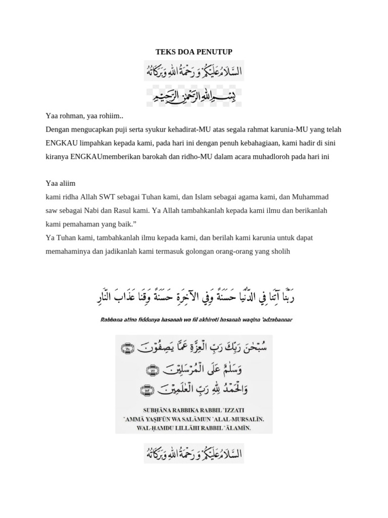 TEKS DOA PENUTUP Muhadloroh | PDF