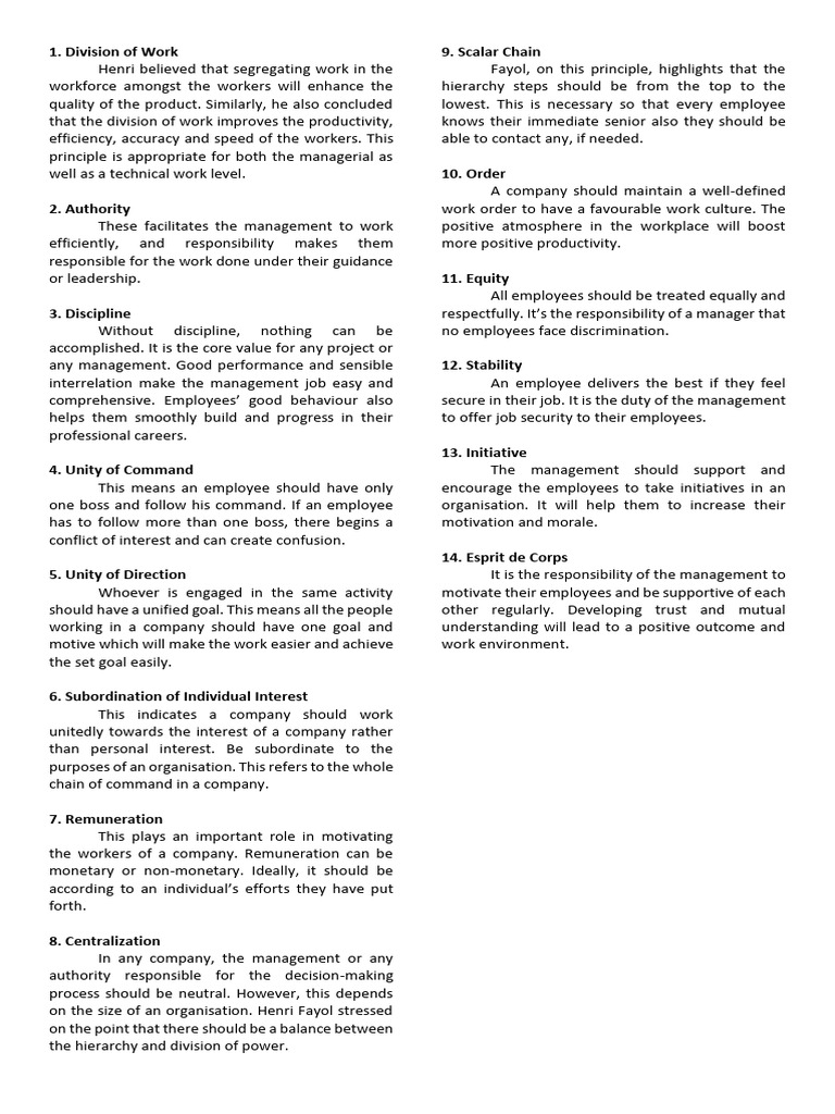 14 Principles of Management | PDF | Industrial And Organizational ...