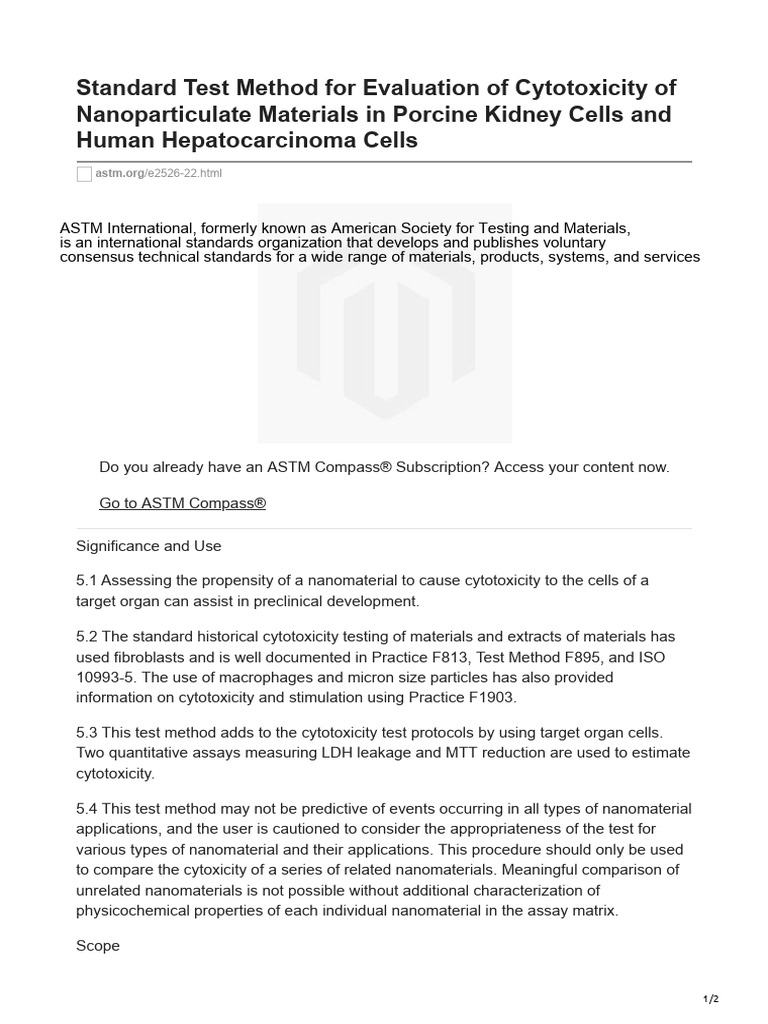 Standard Test Method For Evaluation of Cytotoxicity of Nanoparticulate ...