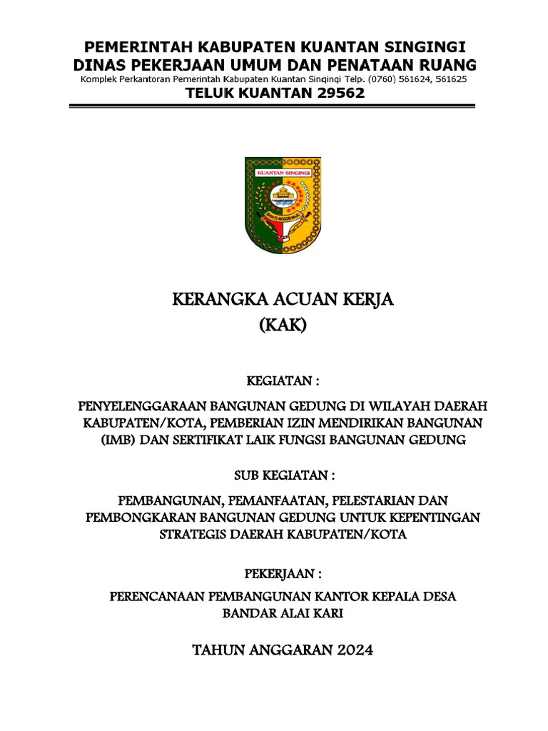 KAK Prc Kantor Kepala Desa Bandar Alai Kari | PDF