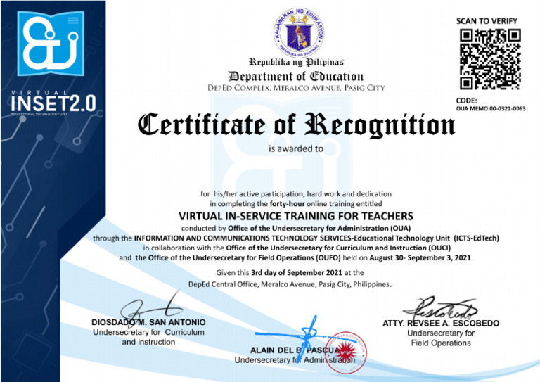 Certificate of Recognition | PDF
