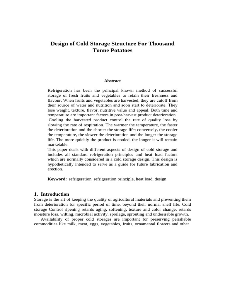 Design of Cold Storage Structure For Tho | PDF | Refrigeration | Vegetables