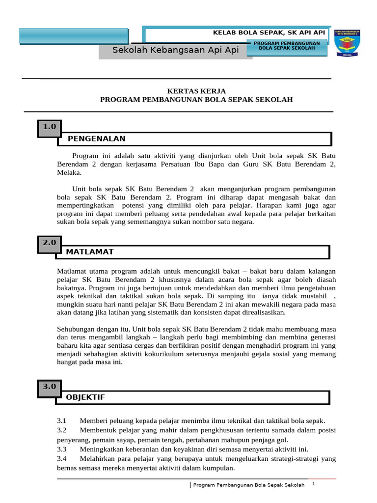 Kertas Kerja Pembangunan Bola Sepak | PDF