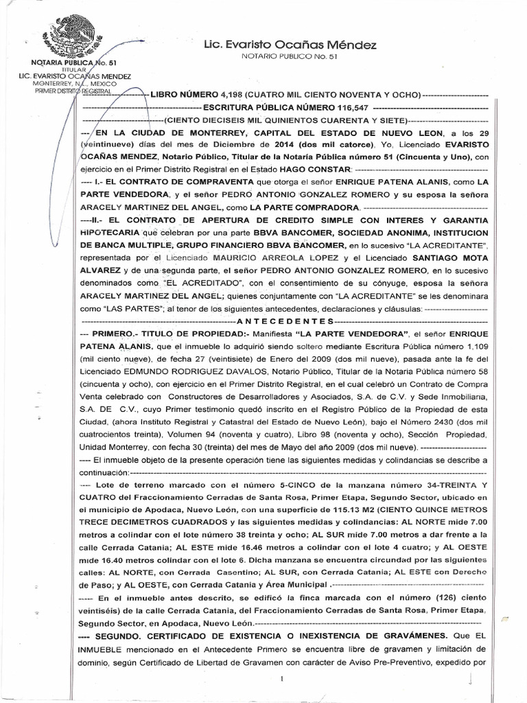Escritura Publica Numero 116 - 547 Apodaca | PDF