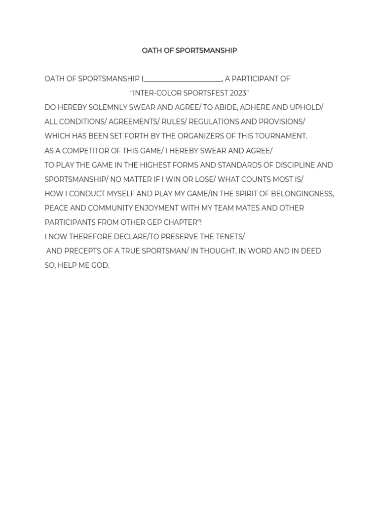 Oath of Sportsmanship | PDF