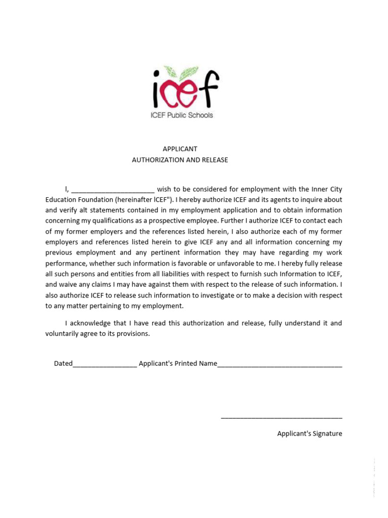 ICEF Applicant Authorization and Release | PDF