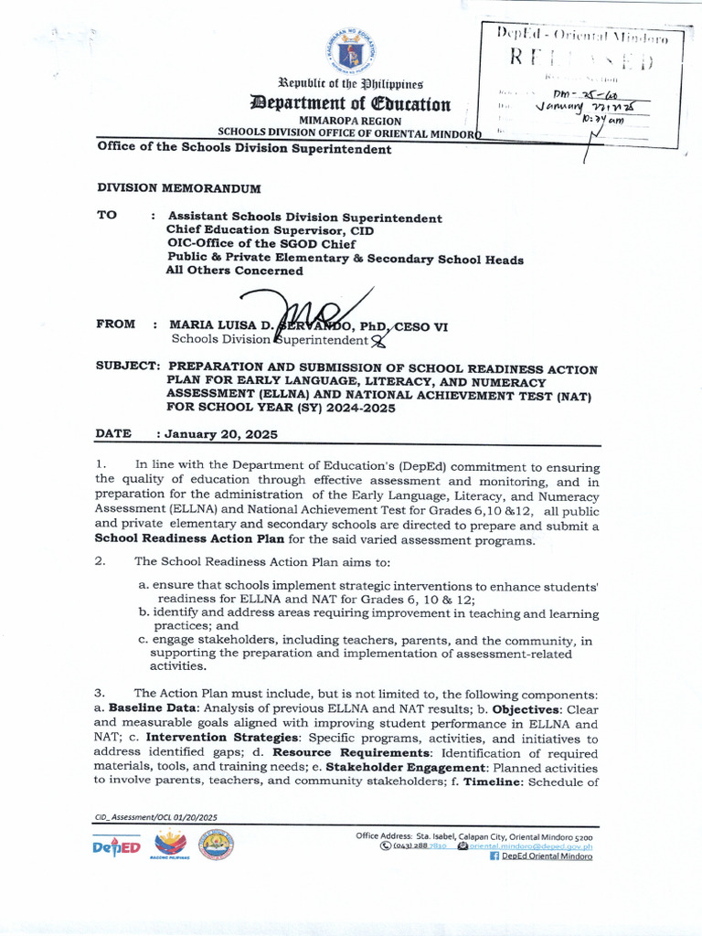 DM Preparation and Submission of School Readiness Action Plan For Early ...