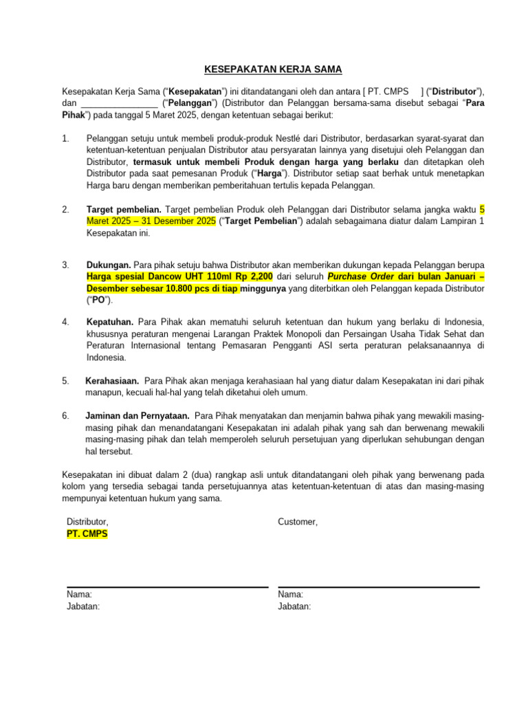 Template MOU MBG 2025 | PDF