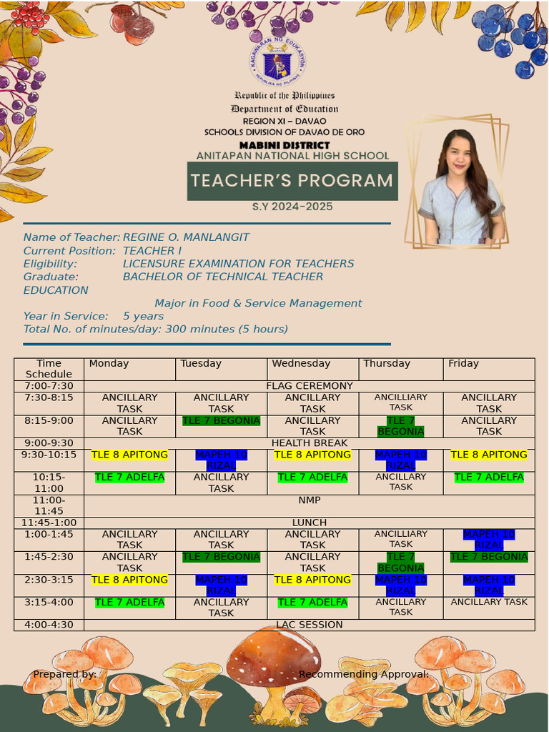 Teacher's Program - MANLANGIT | PDF