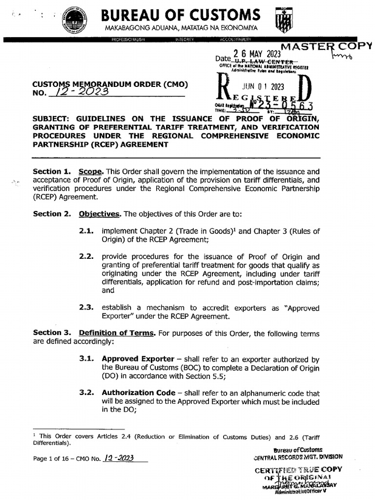 2023 CMO No.12-2023 RCEP | PDF