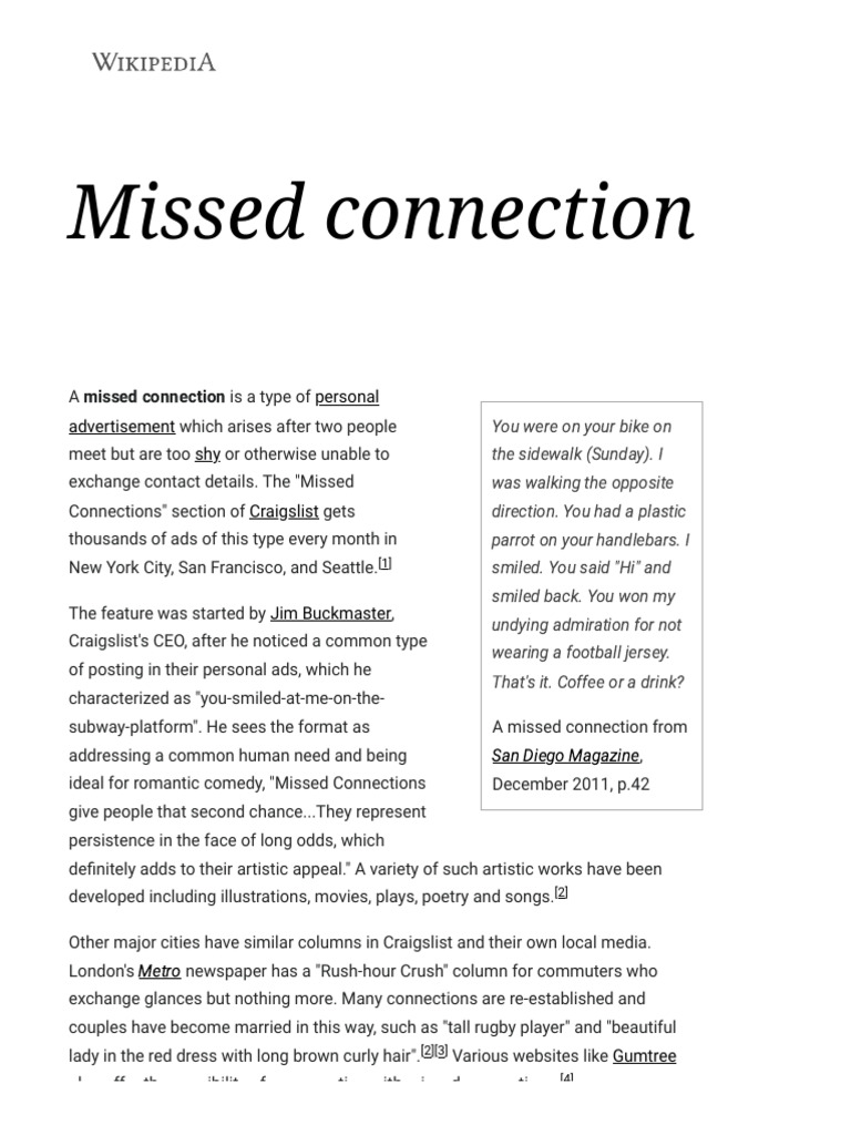 Missed Connection - Wikipedia | PDF