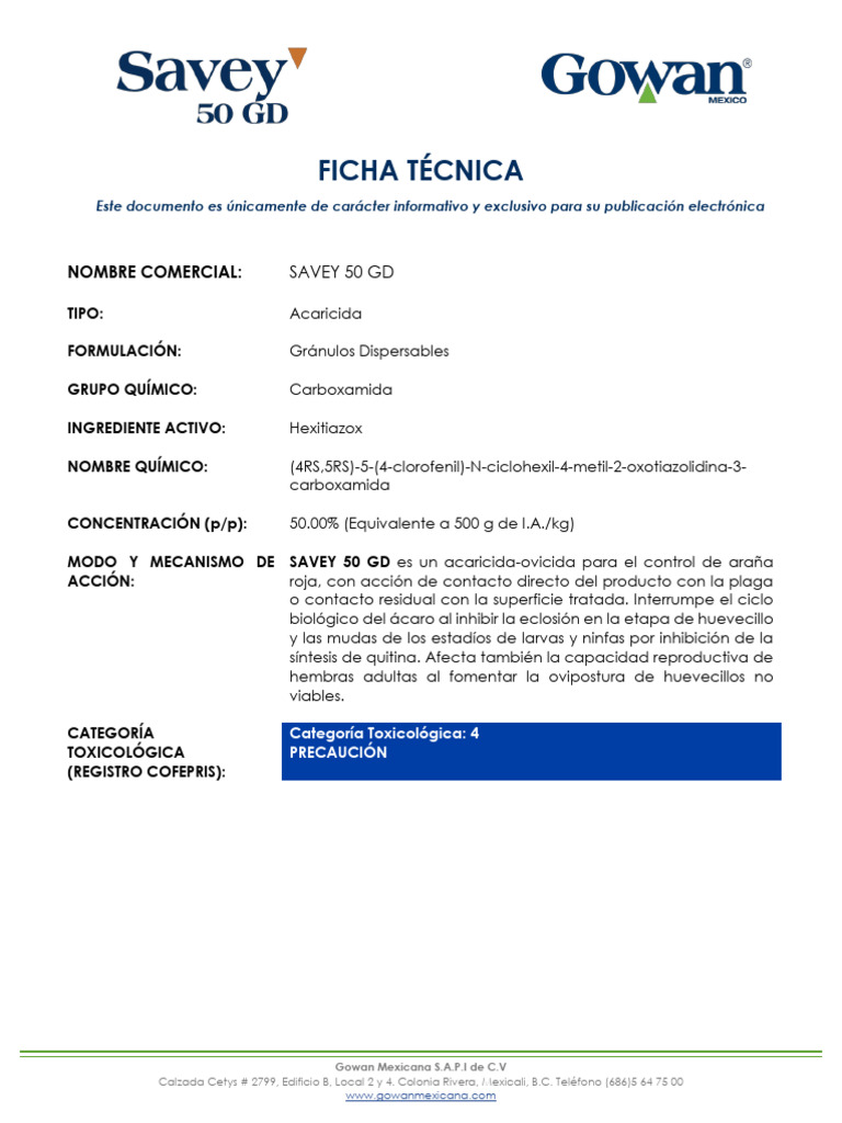 Acaricida SAVEY 50 GD: Uso y Aplicación | PDF
