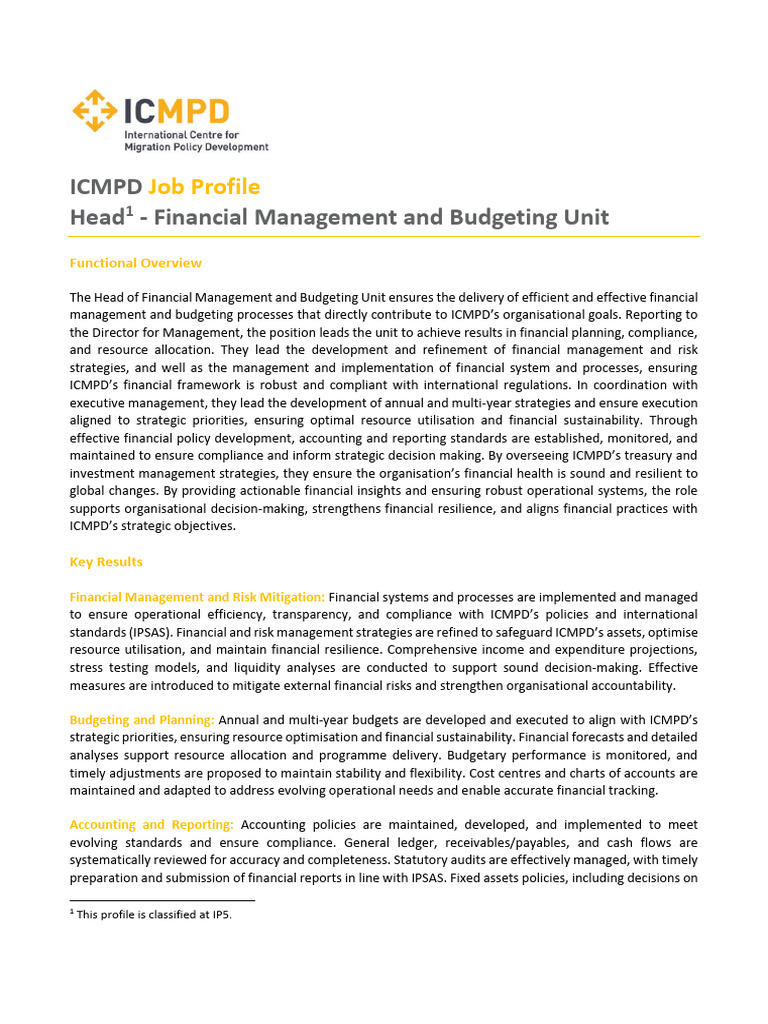 Job Profile Head of Financial Management and Budgeting IP5 FM MGT | PDF ...