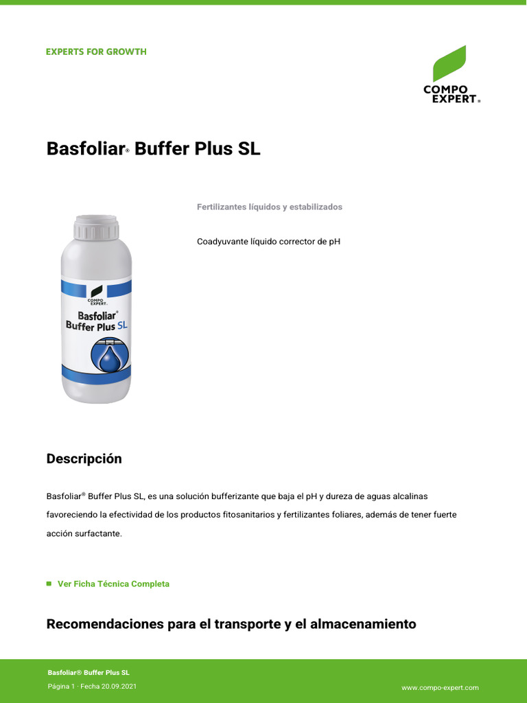 Basfoliar Buffer Plus SL | PDF | Fertilizante | Solución tampón