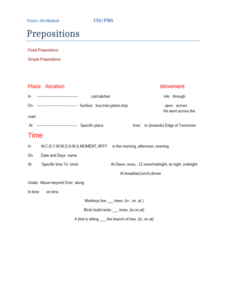 Preposition Lecture | PDF