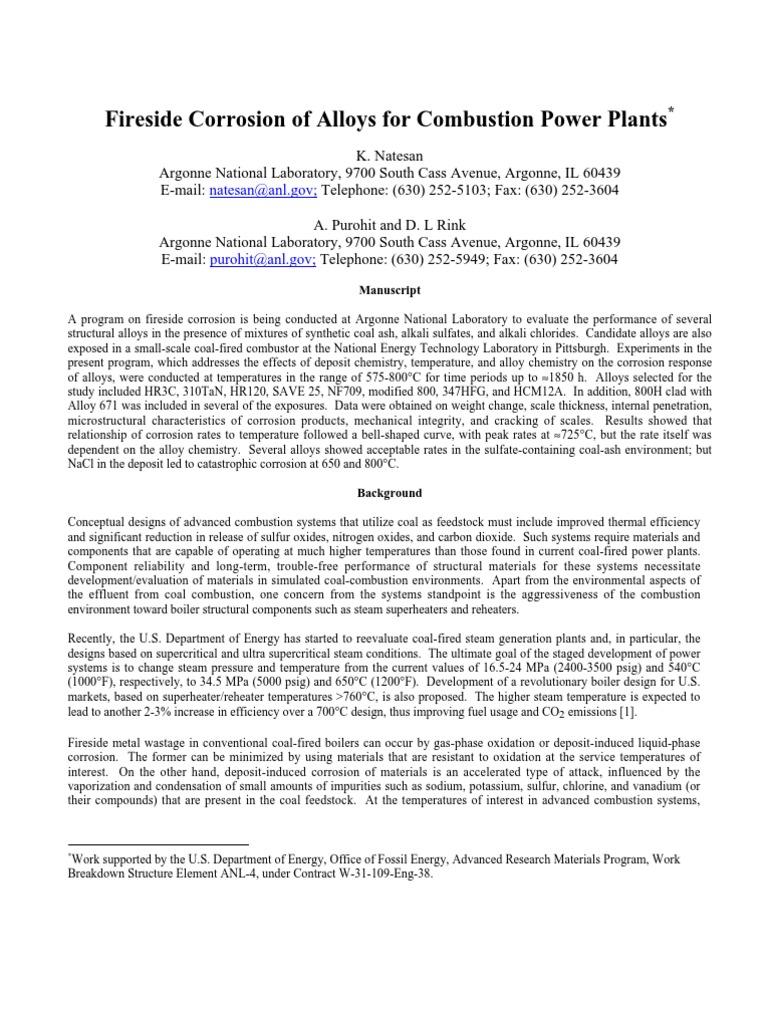 Fireside Corrosion of Alloys For Combustion Power Plants | PDF ...