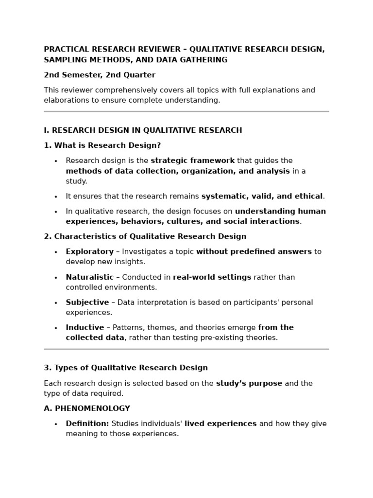 Qualitative Research Design, Sampling Methods, and Data Gathering | PDF | Sampling (Statistics ...