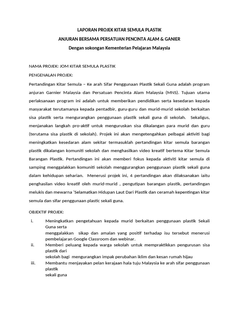 Rangka LAPORAN PROJEK KITAR SEMULA PLASTIK | PDF