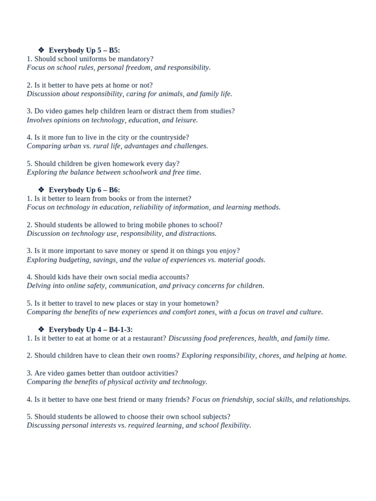 Engaging Debate Topics for Kids | PDF