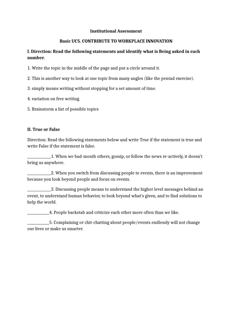 Institutional Assessment Basic UC5 | PDF
