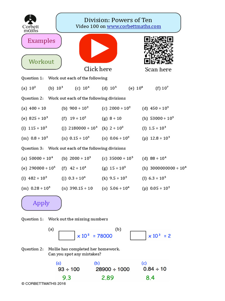 Powers of Ten: Division Exercises | PDF