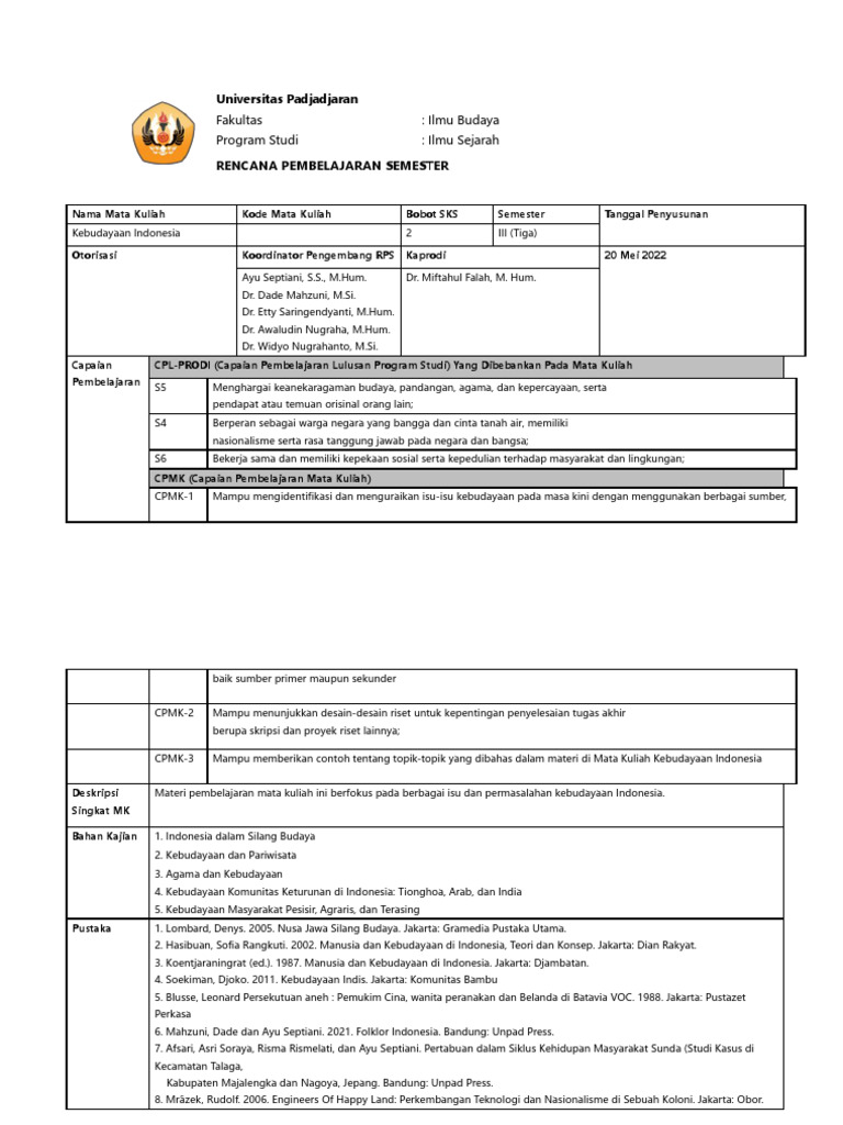 RPS - OBE - Kebudayaan Indonesia | PDF