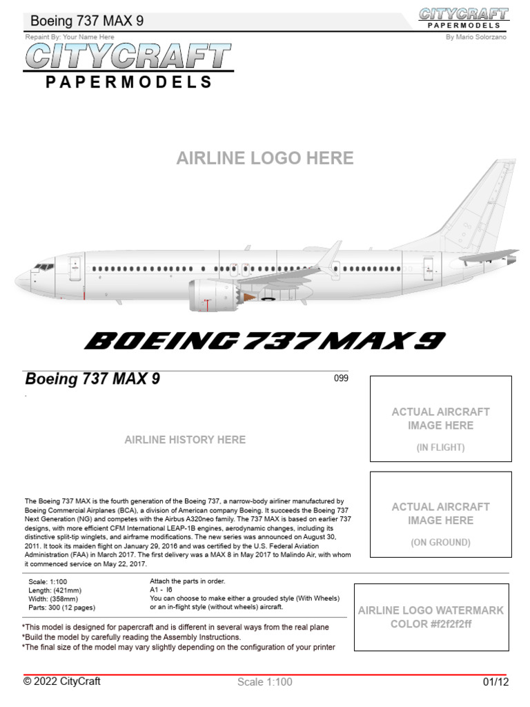 Boeing 737 MAX 9 Papercraft Model | PDF | Aviation | Aircraft
