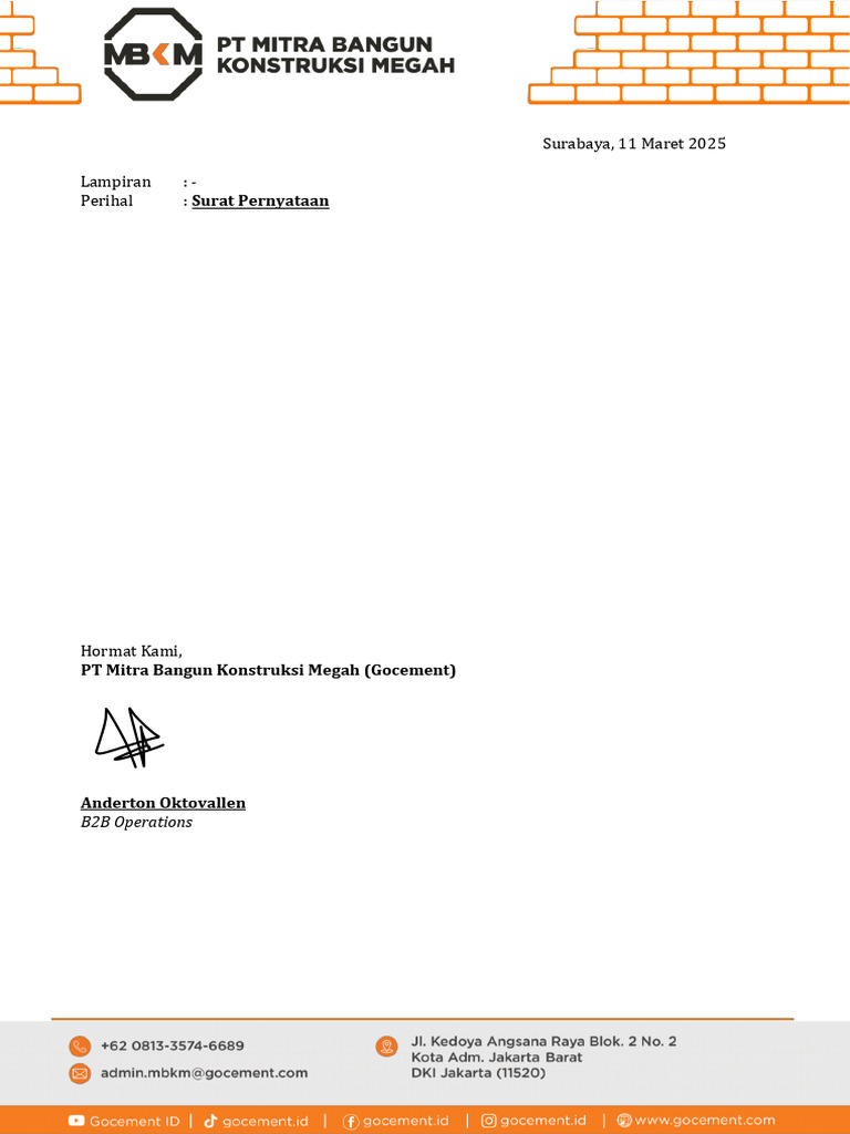 Surat Pernyataan Gocement atas INV2 2024 02 0475 | PDF