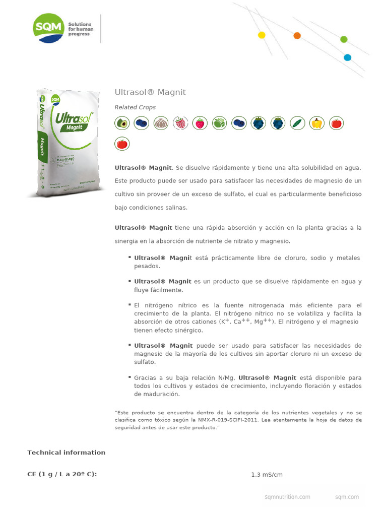 Nutriente Vegetal Ultrasol® Magnit | PDF
