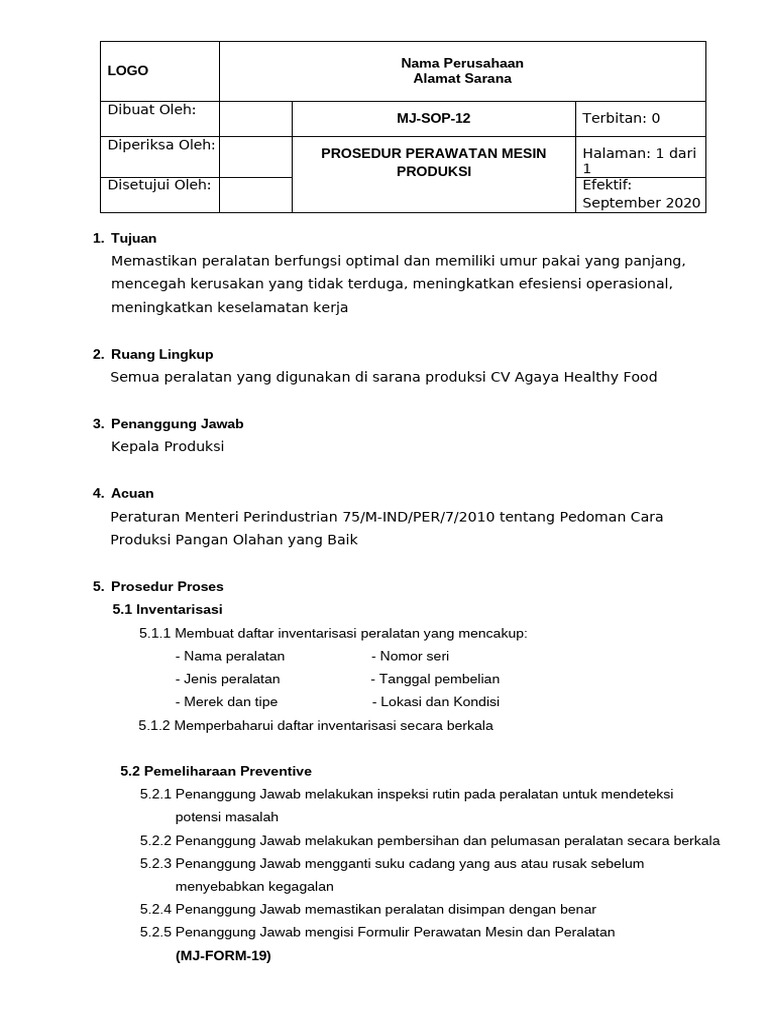 Prosedur Perawatan Mesin Produksi | PDF